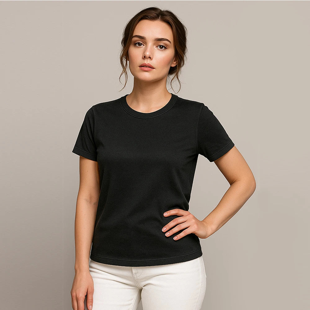 Women’s Suvin Gold Cotton T-Shirt – Ultra Soft Mid-Weight-Black – NOO ...